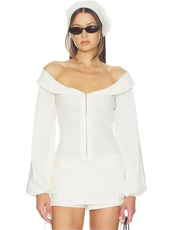 BUCI Off The Shoulder Blouse With Drawstring Cuffs - Ivory