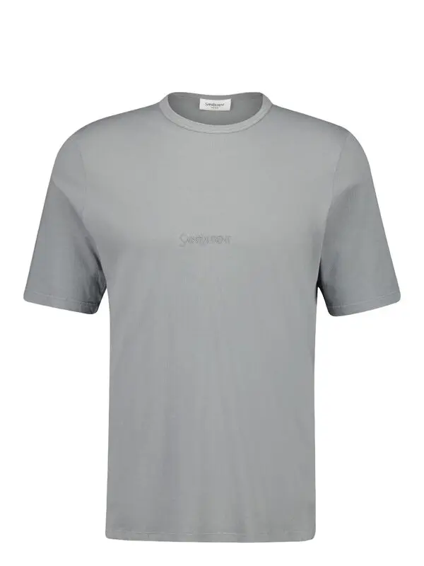 Saint Laurent Short-sleeve Crewneck Cotton T-shirt - Grey