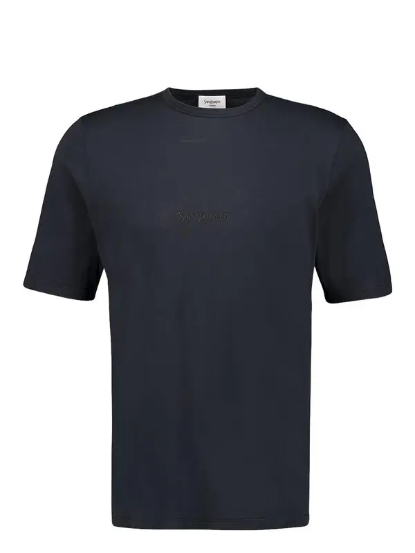 Saint Laurent Tonal Embroidered Cotton T-shirt - Black