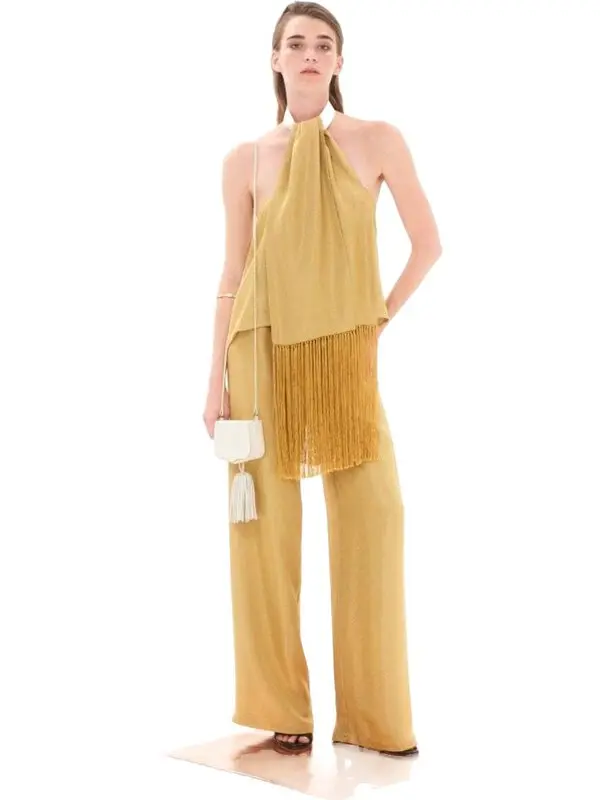 Zeus+dione Crocus Halterneck Top With Fringes - Gold