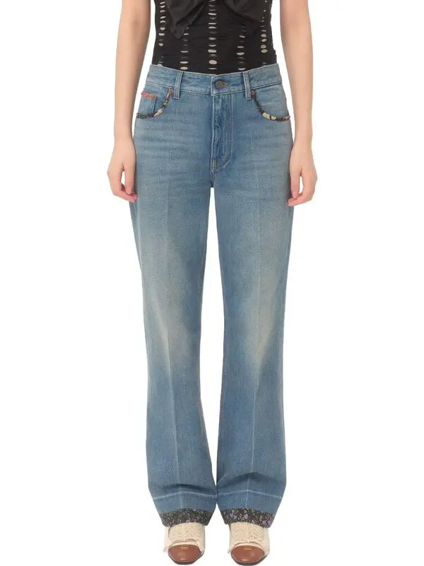 Valentino Garavani Medium Denim Trousers With Floral Detail - Blue