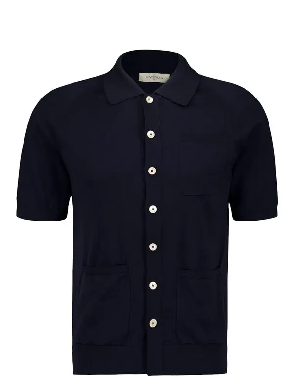 PIACENZA CASHMERE 1733 Navy Short-sleeve Button-up Shirt - Blue