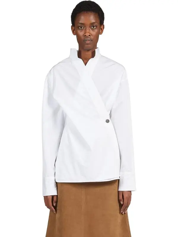 FERRAGAMO Asymmetric Cotton Poplin Shirt - White