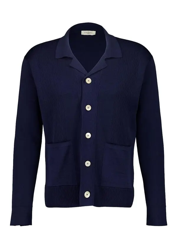 PIACENZA CASHMERE 1733 Navy Cotton Ribbed Collared Overshirt - Blue