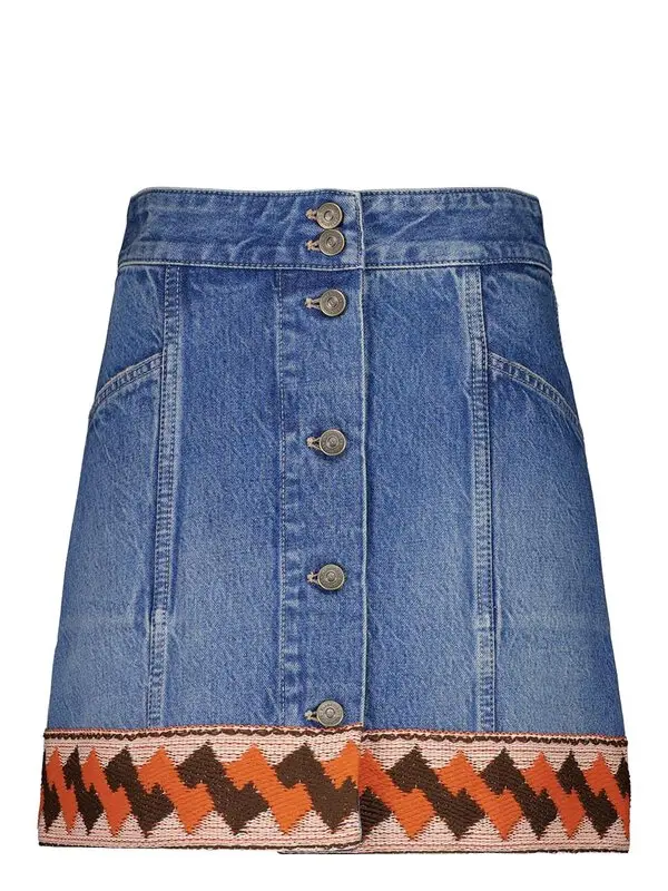 Valentino Garavani Denim Mini Skirt With Jacquard Trim - Blue