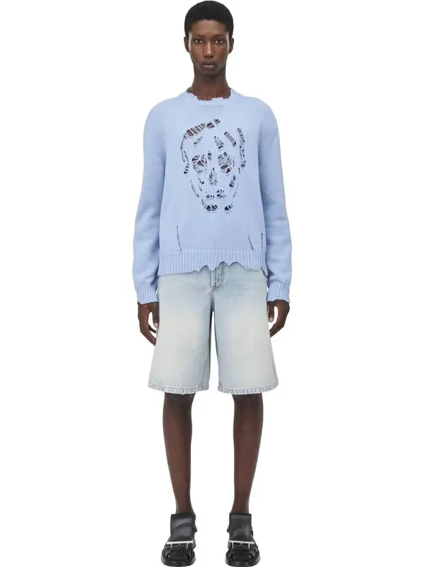 Alexander McQueen Washed Stonewashed Denim Shorts - Blue