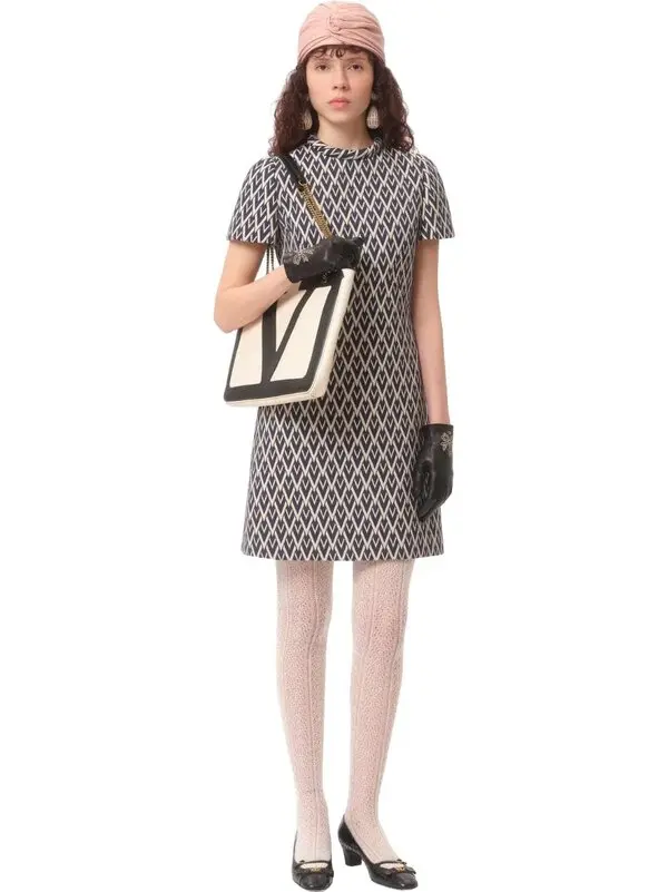 Valentino Garavani Night Short Dress In Toute La V Jacquard - Blue