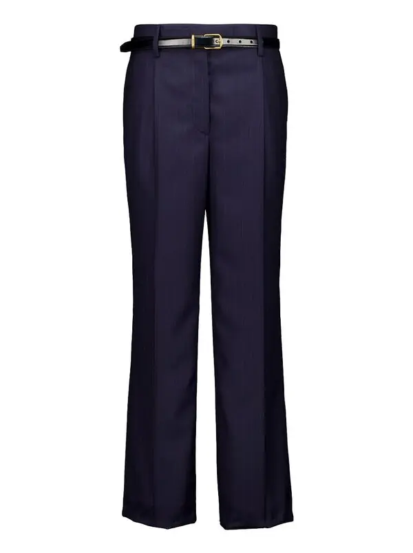 Prada Straight-leg Wool Trousers With Leather Belt - Blue