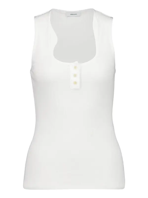 FERRAGAMO Ribbed Cotton Sleeveless Vest - White