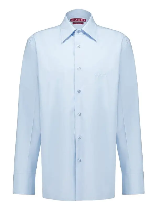 Gucci Baby Cotton Poplin Shirt With Embossed Logo - Blue