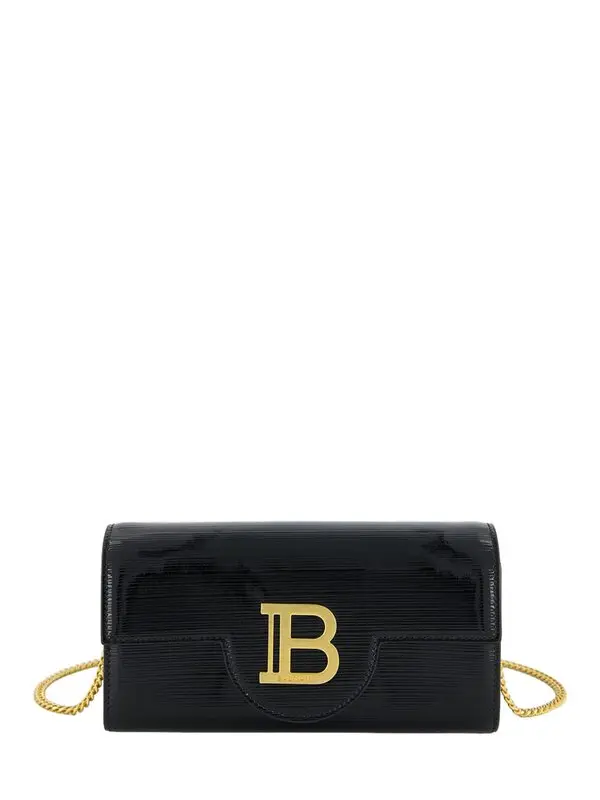 Balmain B-buzz Wallet In Striped Patent Leather - Black