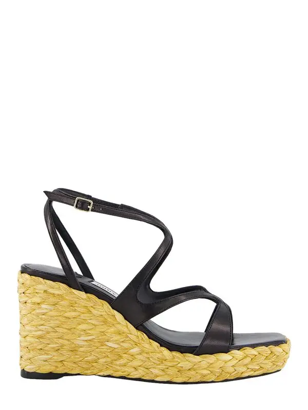 JIMMY CHOO Ayla 85 Nappa Leather Wedge Sandals - Black