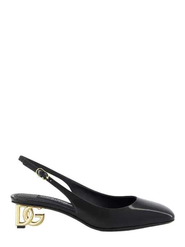 Dolce & Gabbana Patent Leather Slingbacks With Dg Heel - Black