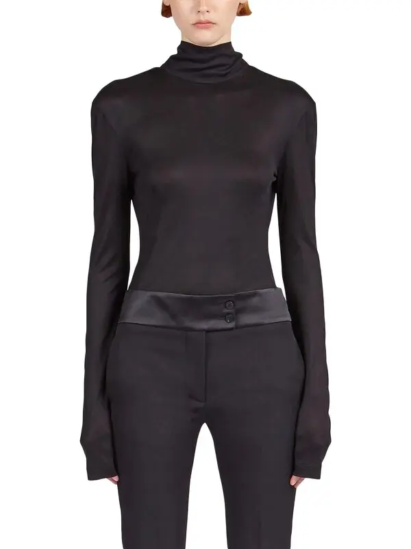 FERRAGAMO V-back Silk-blend Turtleneck Top - Black