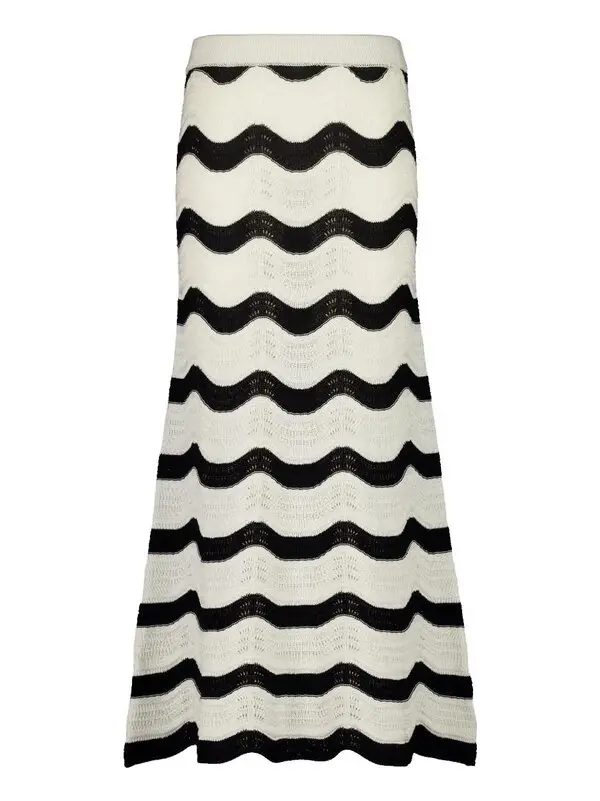 La DoubleJ Black And Ecru Chevron Cotton Midi Skirt - Multicolour