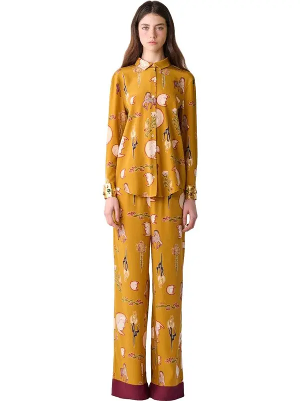PAULA Taurus Printed Silk Crepe Pajama Pants - Multicolour