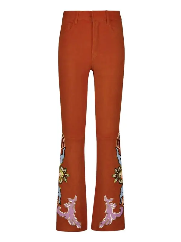 PAULA Capella Embroidered Suede Pants - Orange