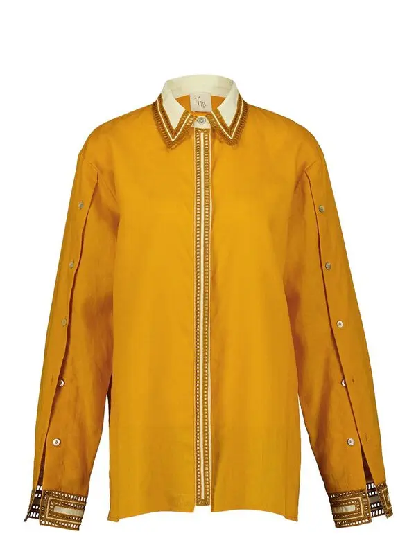 PAULA Andromeda English Embroidered Linen Shirt - Yellow