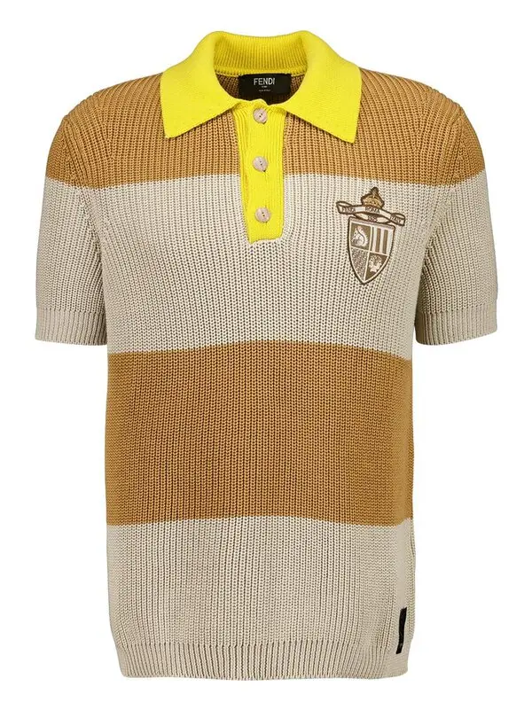 Fendi Yellow And Beige Striped Cotton Knit Polo Shirt - Multicolour