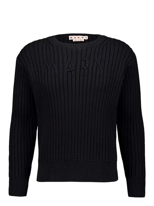 Marni Crewneck Cotton Knit Sweater - Black