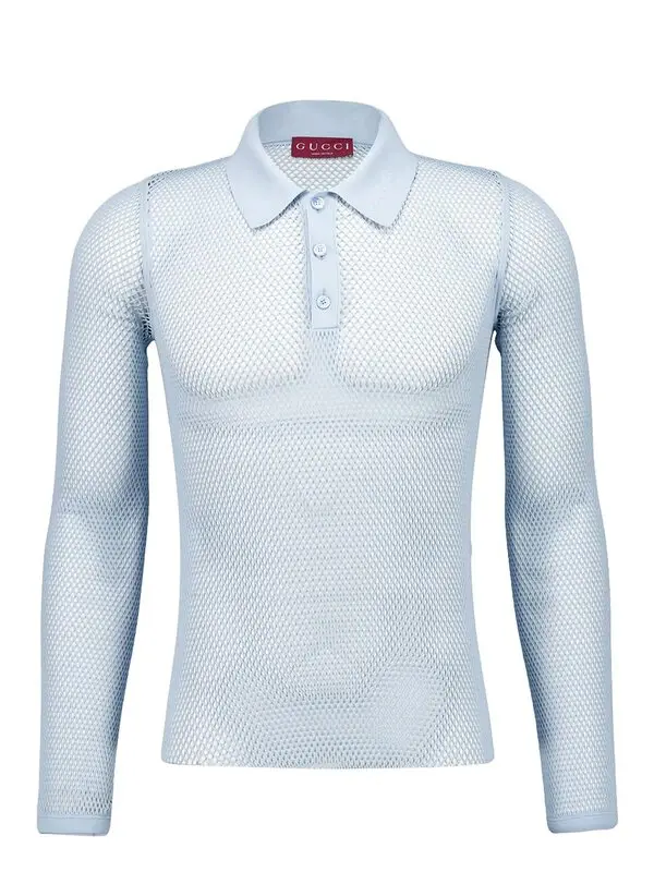 Gucci Light Embossed Technical Mesh Polo - Blue