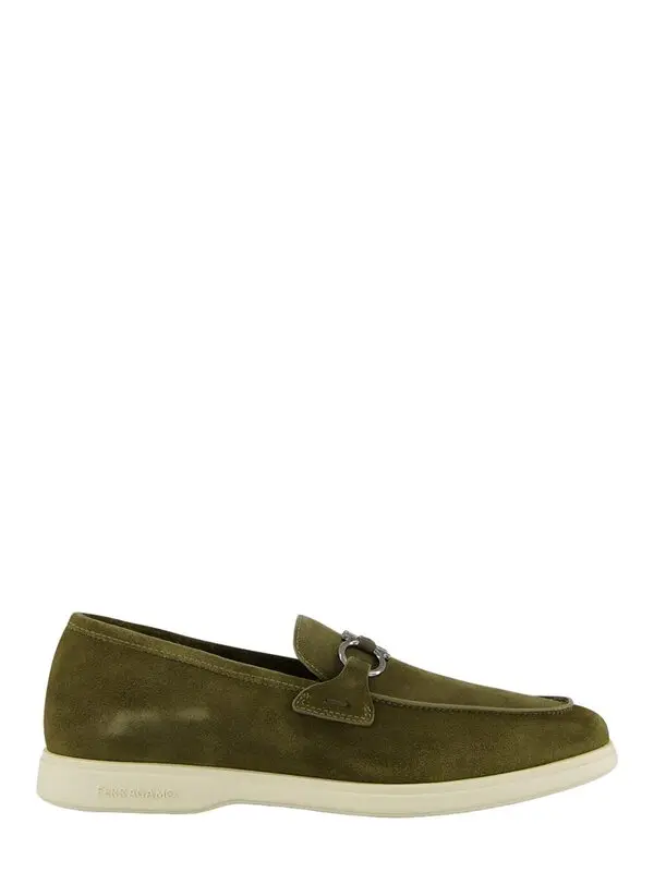 FERRAGAMO Suede Moccasins With Gancio Buckle - Grey