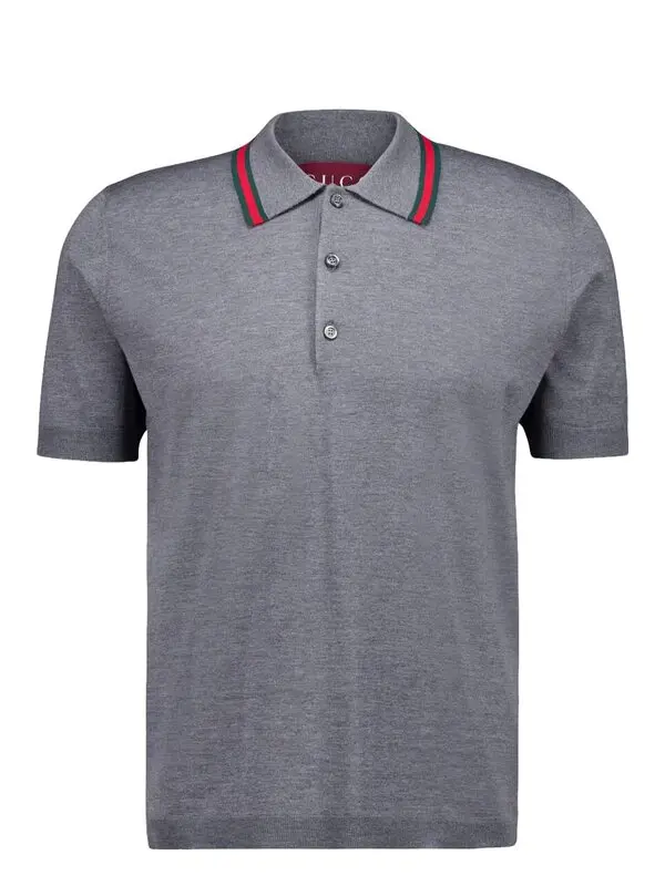 Gucci Dark Wool Knit Polo Shirt With Web - Grey