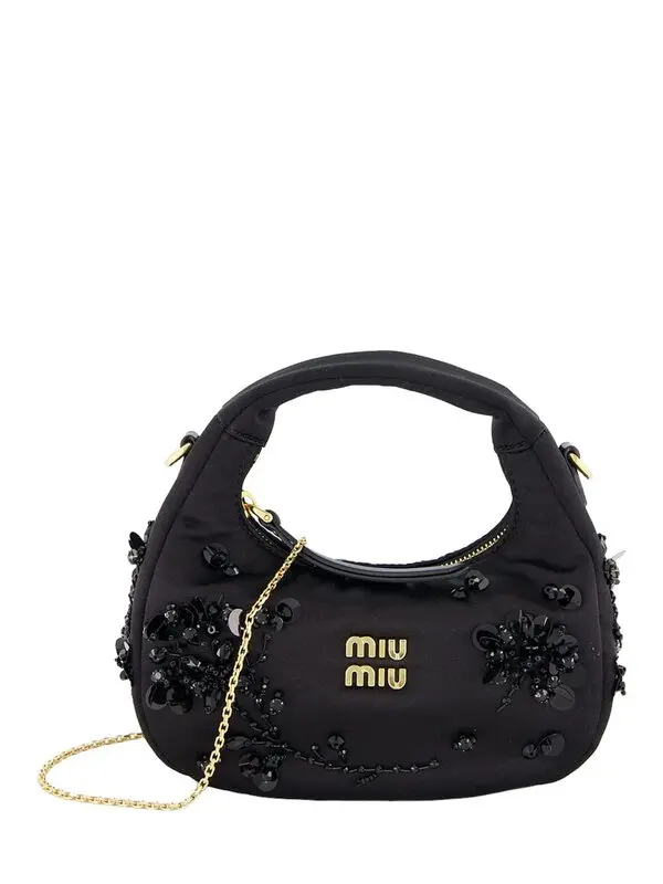Miu Miu Wander Embroidered Satin Duchesse Mini Bag - Black