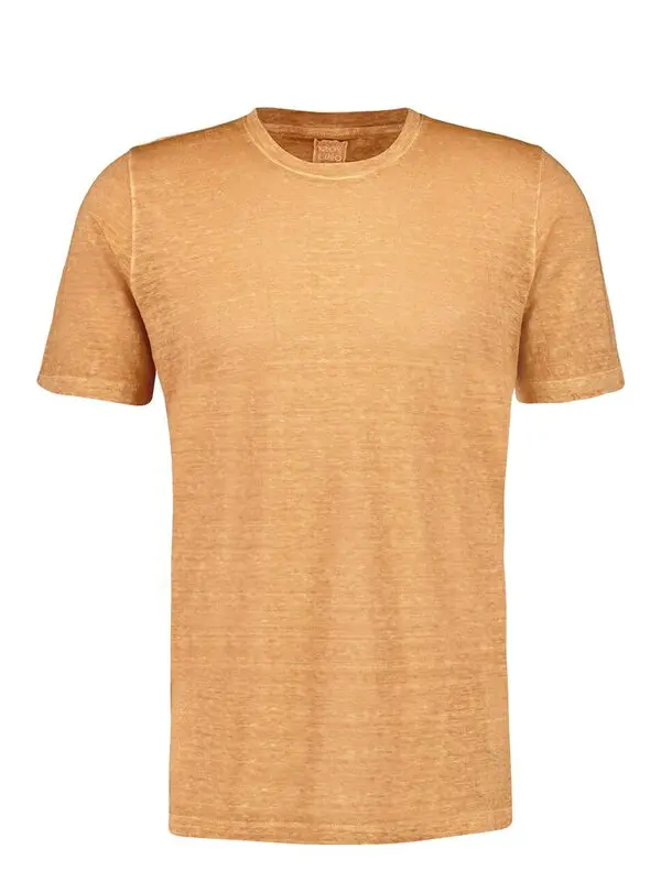 120% Lino Apricot Soft Fade Linen Short Sleeve T-shirt - Orange