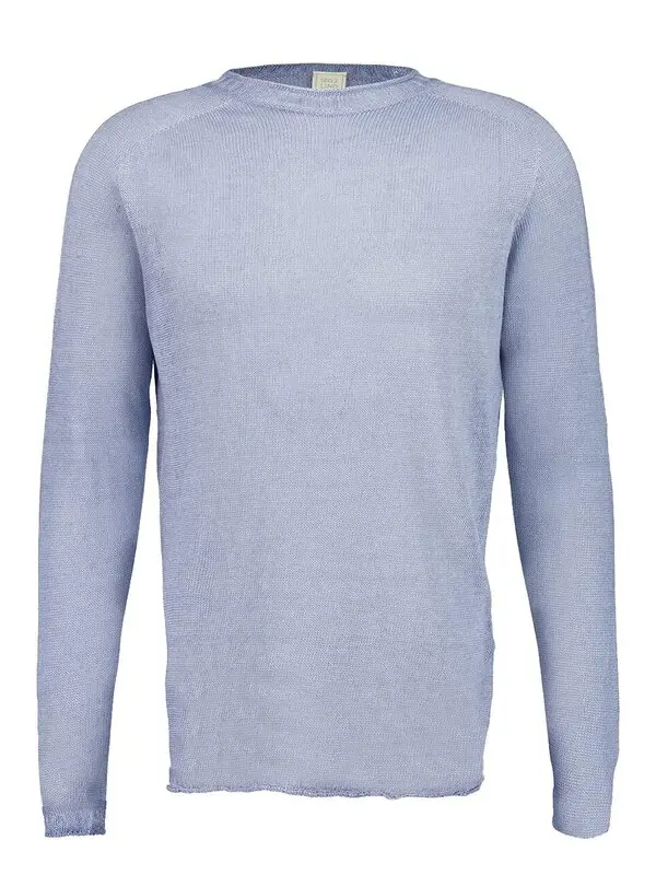 120% Lino Linen Long-sleeve Sweater - Blue