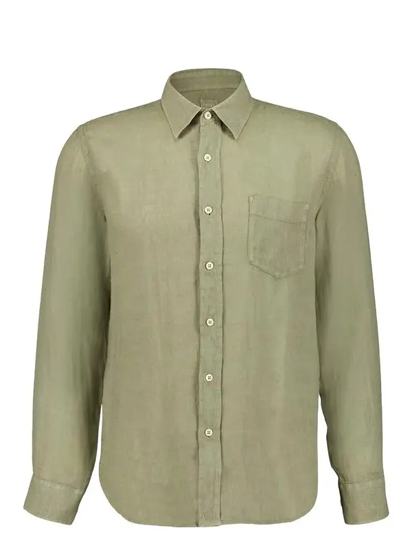 120% Lino Cactus Long-sleeve Regular Fit Linen Shirt - Green