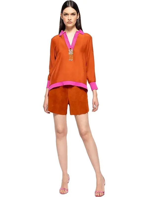 PAULA Calcita Cinnamon Stick Suede Shorts - Orange