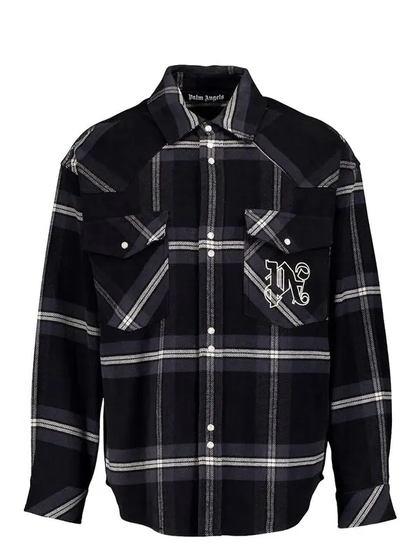 Palm Angels Monogram Check Overshirt - Black