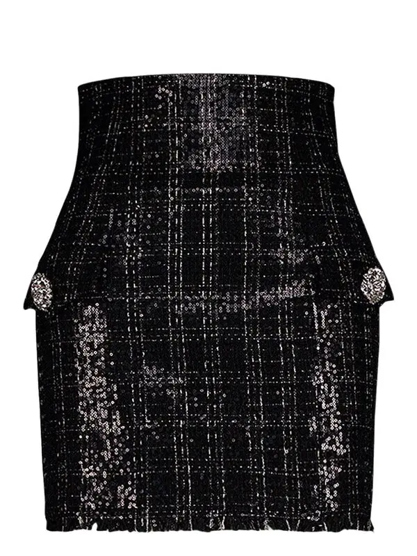 Balmain Sequined Tweed Mini Skirt - Black