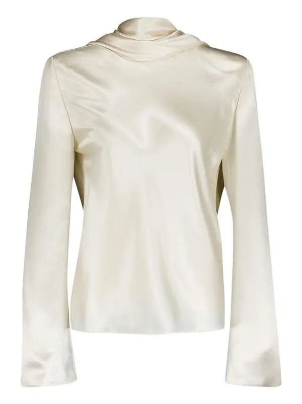 Saint Laurent Silk Roll-neck Blouse - Cream