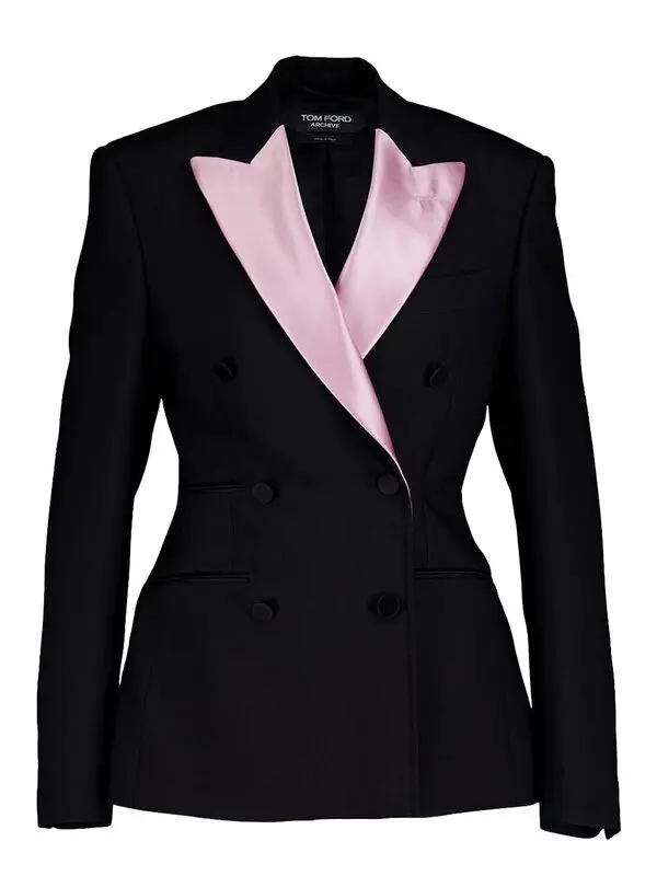 TOM FORD Satin Lapel Contrast Jacket - Black