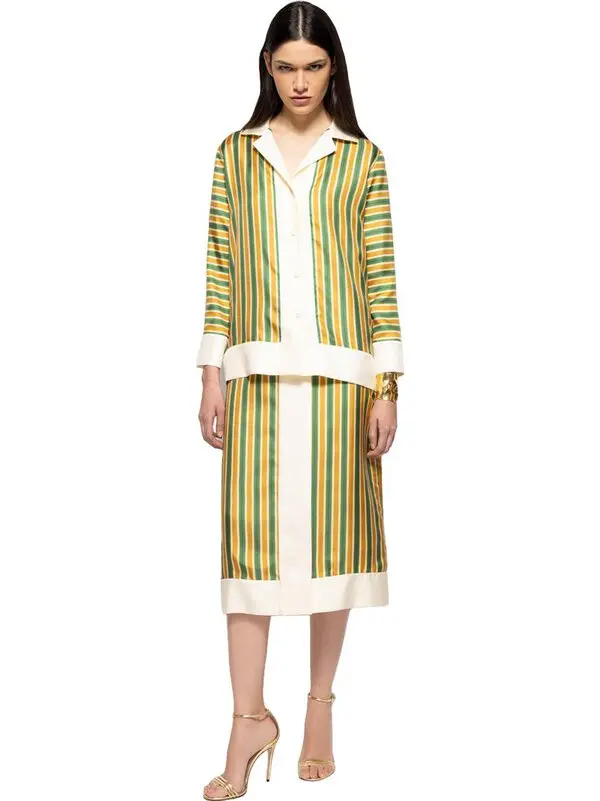 PAULA Printed Silk Twill Striped Skirt - Multicolour