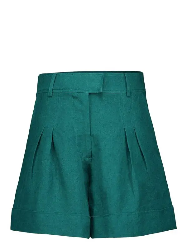 PAULA Botanical Linen Wide-leg Shorts - Green
