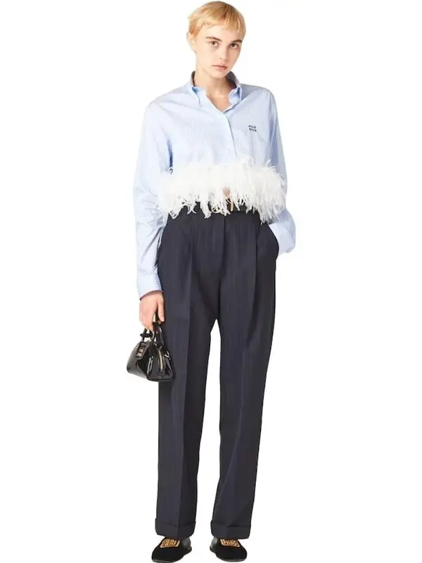Miu Miu Pinstripe Wide-leg Trousers - Blue