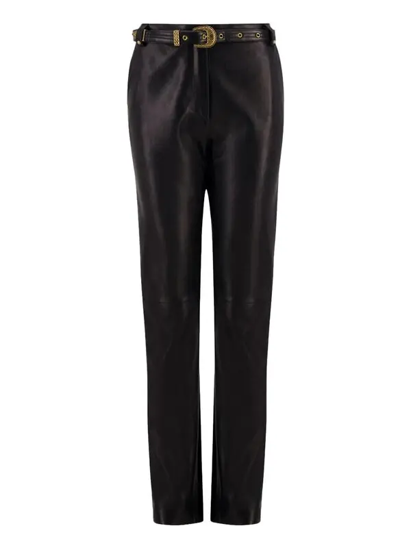 Balmain Belted Leather Trousers - Black