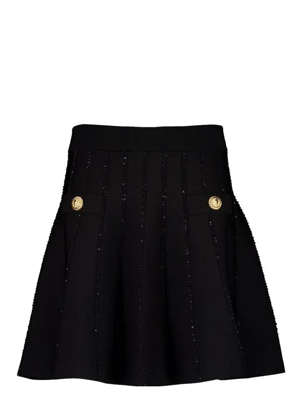 Balmain Flared Knit Skirt With Sparkly Stripes - Black