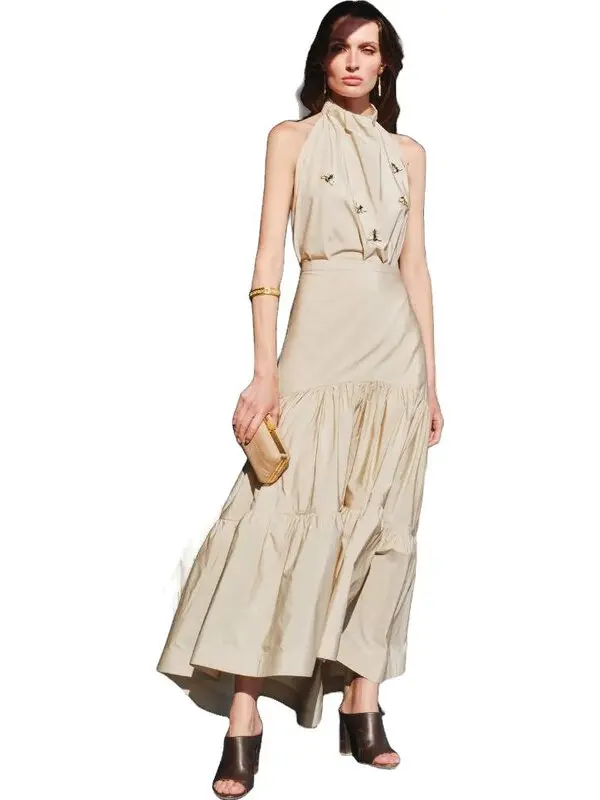 Zeus+dione Tiered Flared Midi Skirt - Beige
