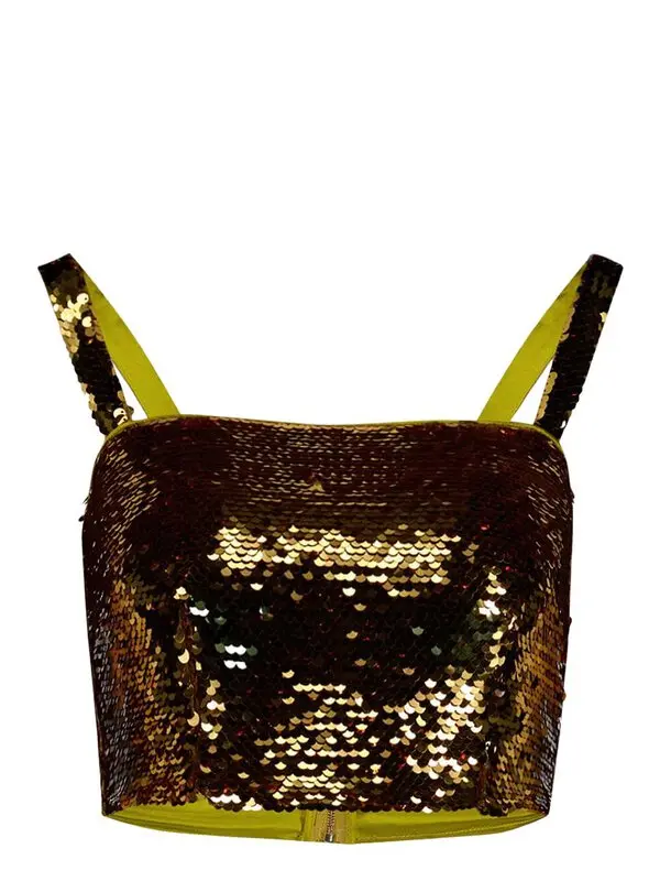 Dolce & Gabbana Sequined Crop Top With Straps - Gold
