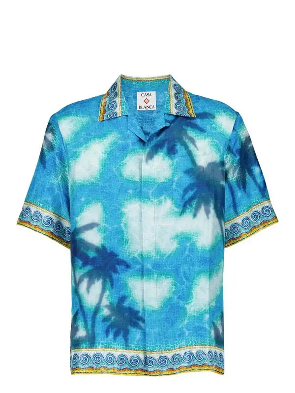 Casablanca Turquoise Caustics Emblem Silk Shirt - Blue