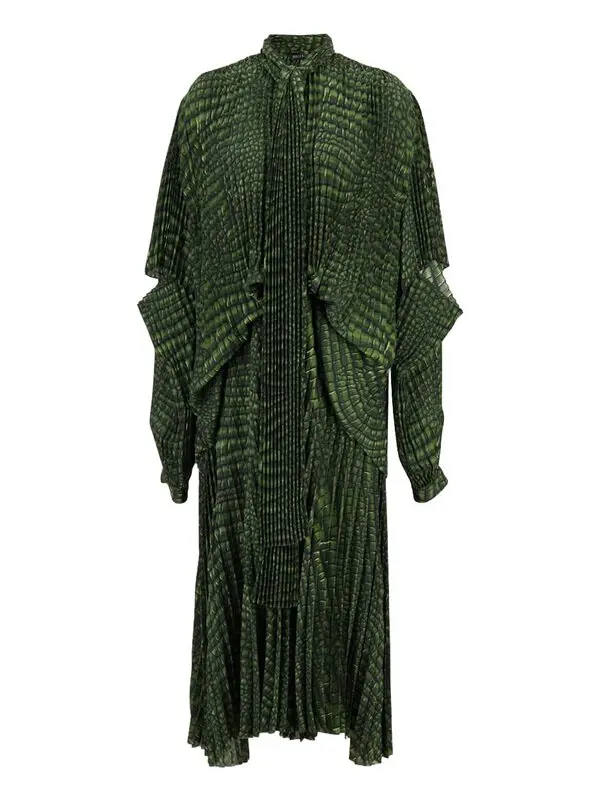 Balenciaga Double Sleeve Pleated Dress - Green