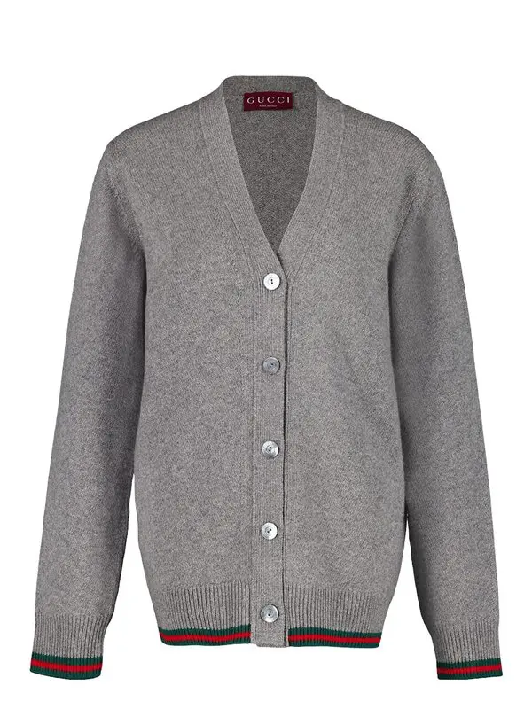 Gucci Wool And Cashmere Cardigan With Web - Grey