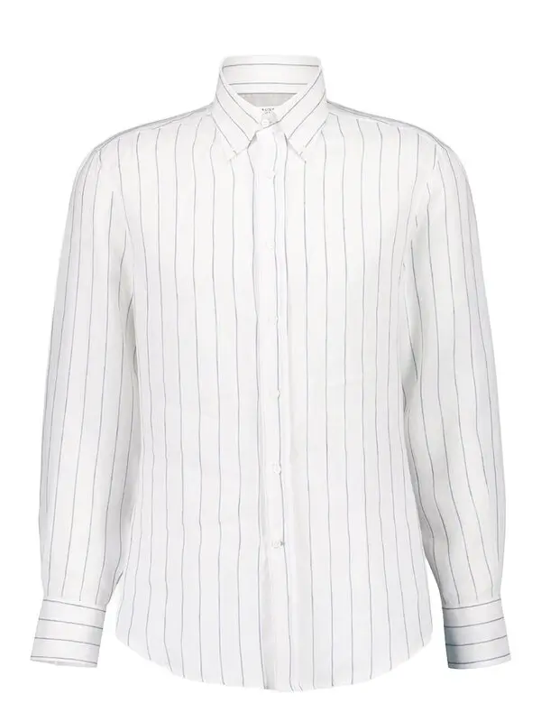 Brunello Cucinelli Linen Striped Long-sleeve Shirt - White