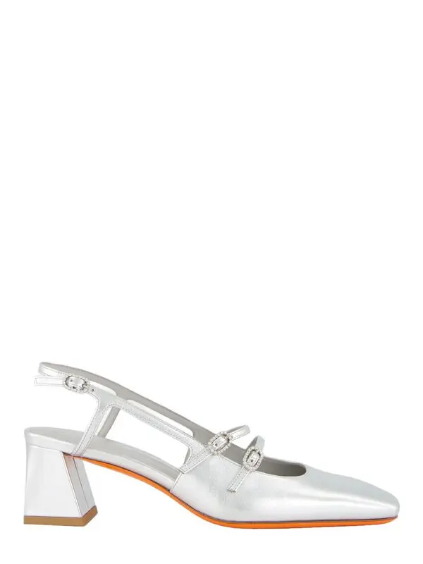 Santoni Aurora Mid-heel Slingback Pumps - Silver