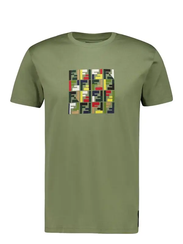 Fendi Olive Cotton T-shirt With Ff Embroidery - Green
