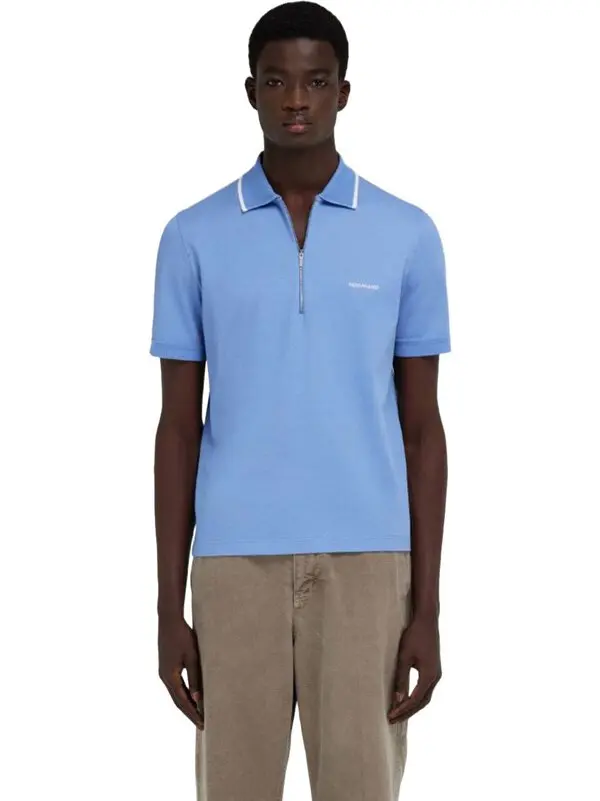 FERRAGAMO Bluette Cotton Polo With Zip Detail - Blue